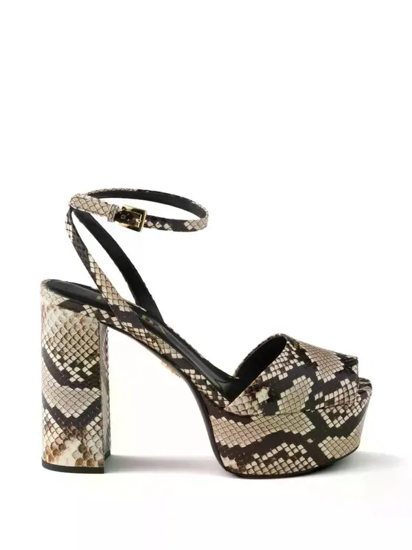 Prada Python-print Ayers Leather Platform Sandals - Neutrals