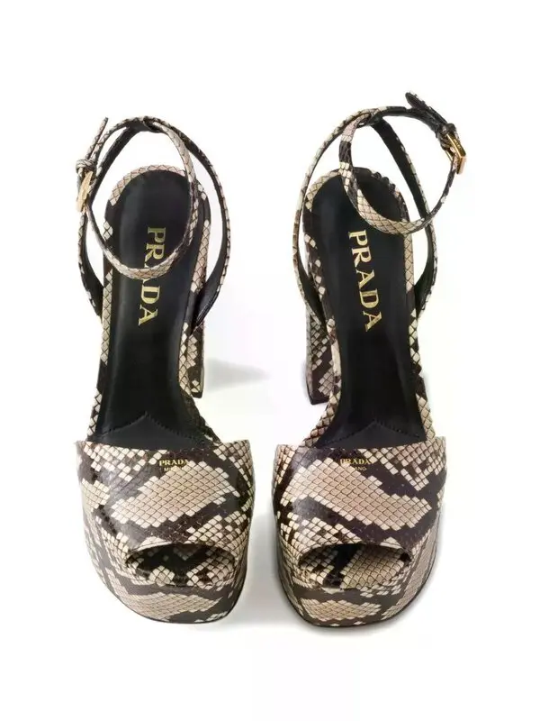Prada Python-print Ayers Leather Platform Sandals - Neutrals