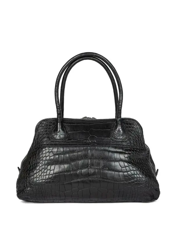 Prada Crocodile-effect Top Handle Tote Bag