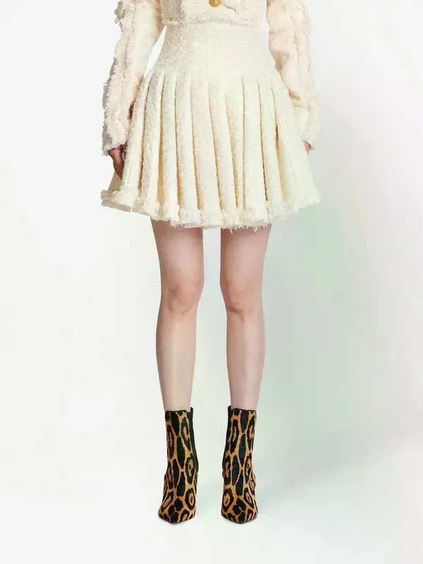 Balmain Pleated Tweed Mini Skirt