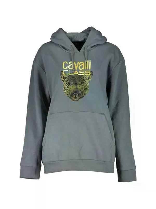 Roberto Cavalli Leopard-print Hoodie With Logo - Grey