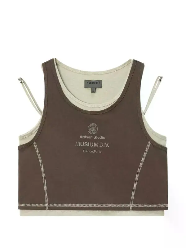 MUSIUM DIV. Layered Contrast-stitch Cropped Top - Brown