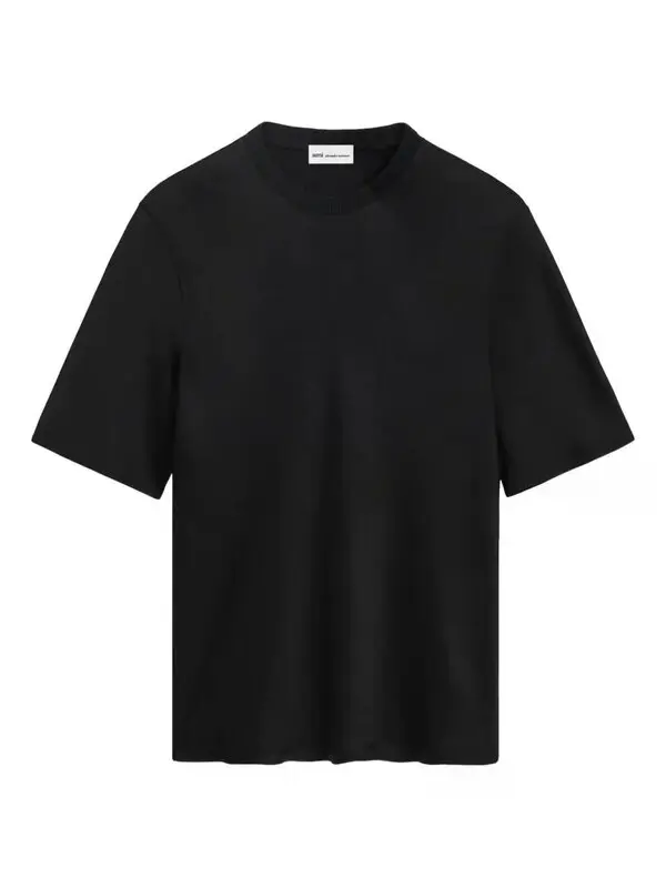 AMI Paris Short Sleeve Satin T-shirt With Ribbed Neckline - Black