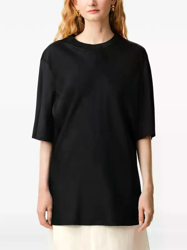 AMI Paris Short Sleeve Satin T-shirt With Ribbed Neckline - Black
