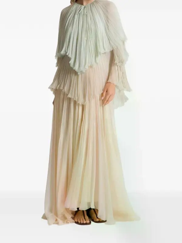 Alberta Ferretti Pleated Ruffled Maxi Dress