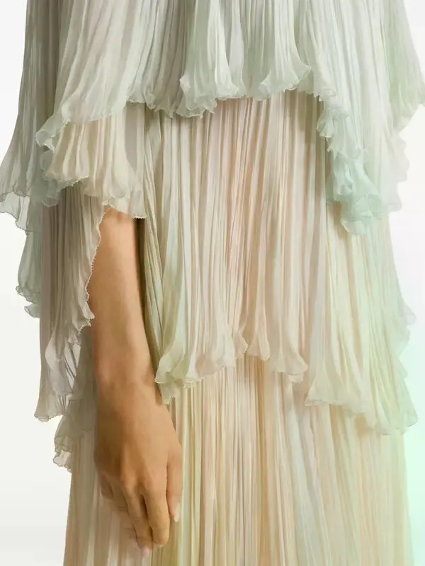 Alberta Ferretti Pleated Ruffled Maxi Dress