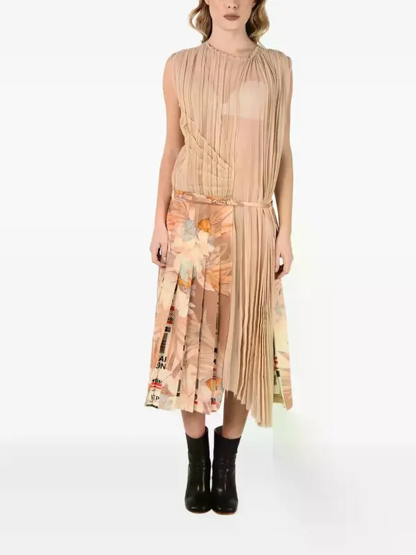 MAISON MARGIELA Pleated Floral-print Midi Dress - Neutrals