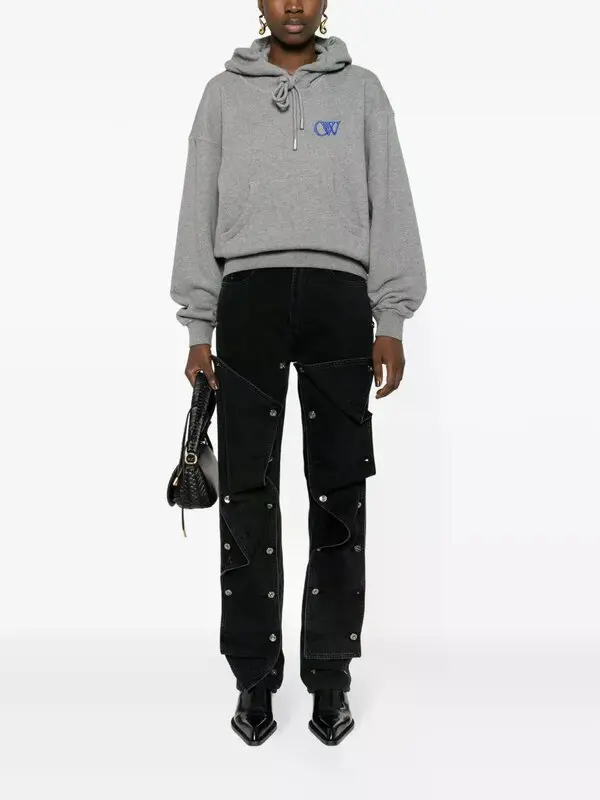 Off-White Embroidered Logo Cotton Hoodie