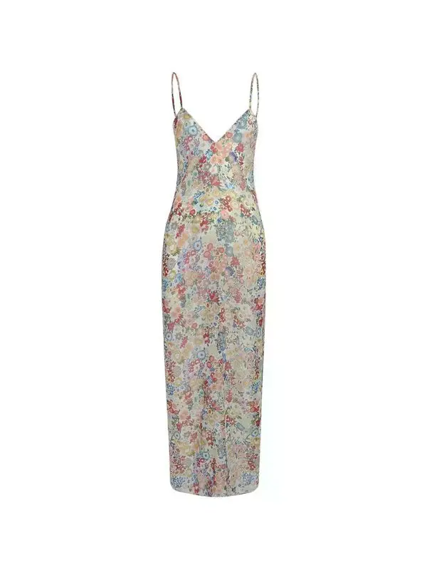 Khaite Taja Floral-print Silk Chiffon Dress - Neutrals