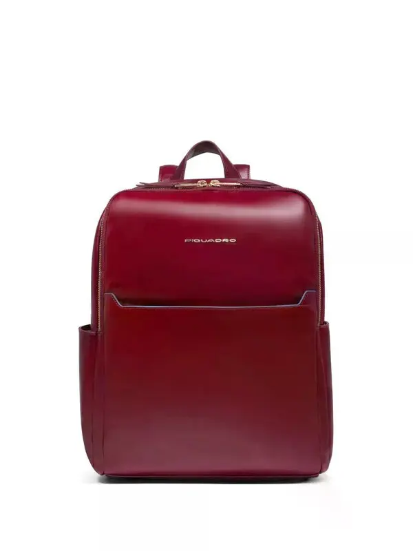 PIQUADRO Leather Backpack With Logo Lettering - Red