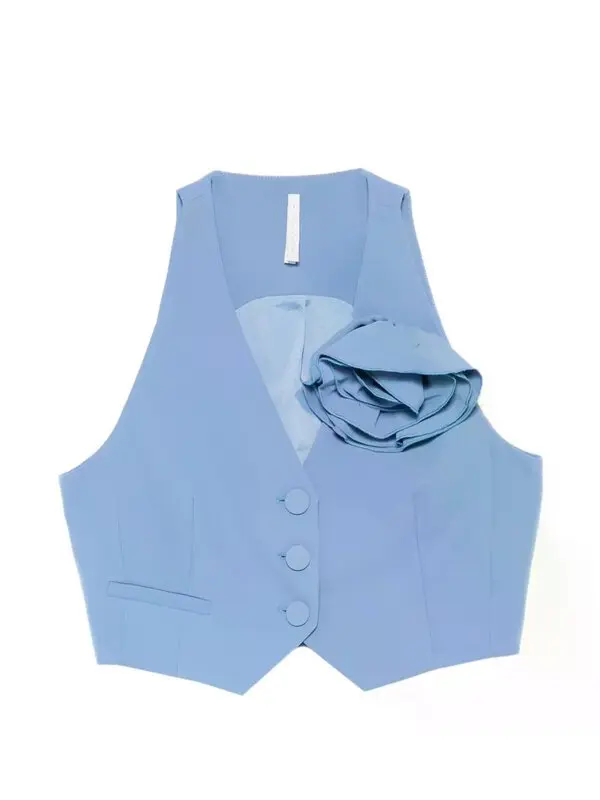 Imperial Floral Appliqué Cropped Waistcoat - Blue