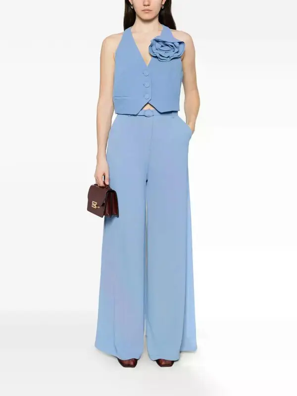 Imperial Floral Appliqué Cropped Waistcoat - Blue