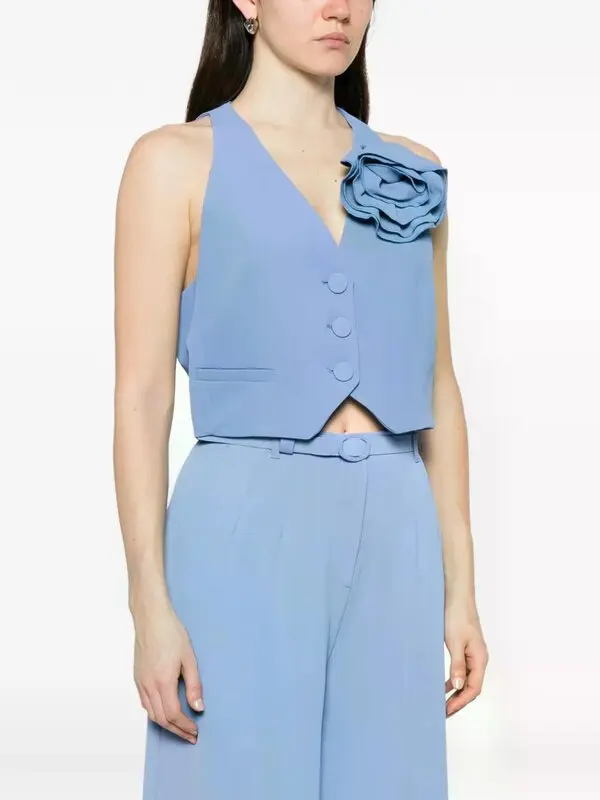 Imperial Floral Appliqué Cropped Waistcoat - Blue