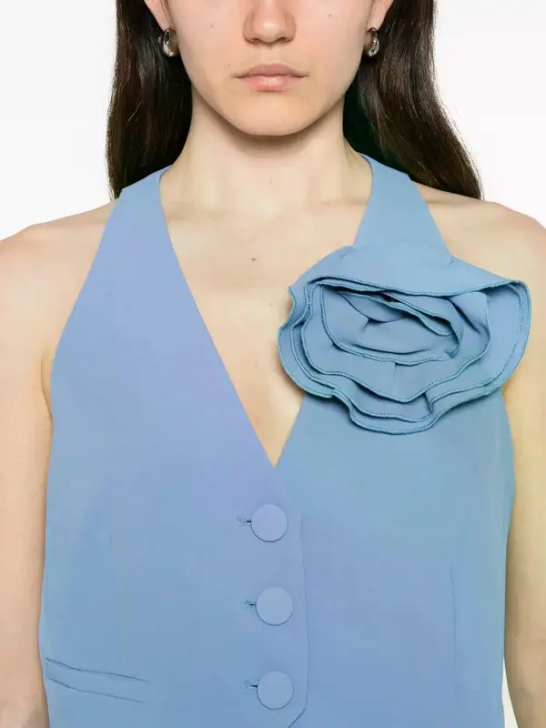 Imperial Floral Appliqué Cropped Waistcoat - Blue