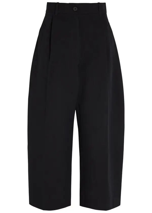 Studio Nicholson Barrel-leg Cotton And Linen-blend Trousers - Black