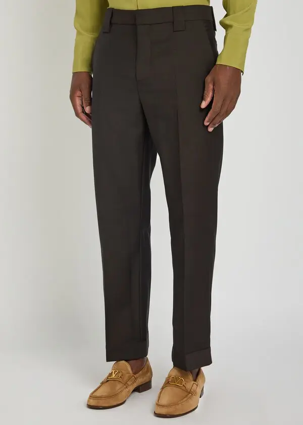 Versace Wool And Mohair-blend Trousers - Brown