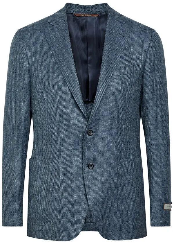 Canali Striped Wool And Silk-blend Blazer - Blue