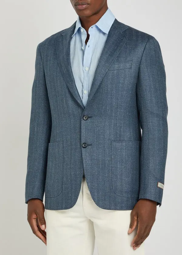 Canali Striped Wool And Silk-blend Blazer - Blue