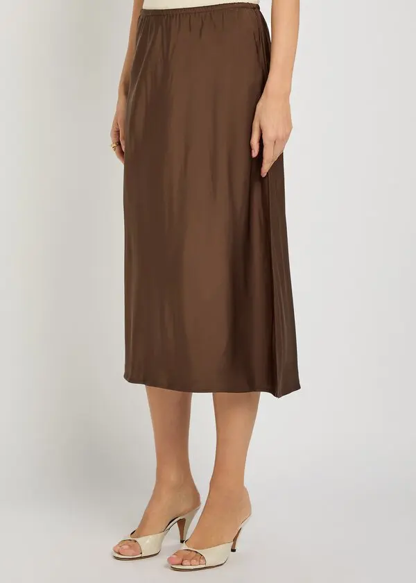 Vince Satin Slip Midi Skirt - Brown