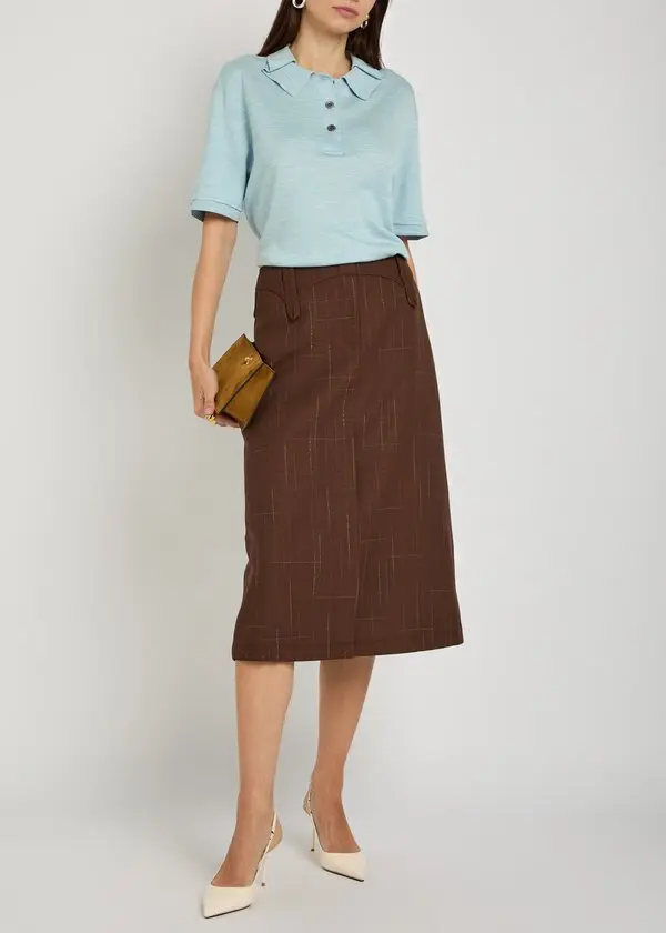 Tory Burch Distressed Silk-blend Polo Top - Light Blue