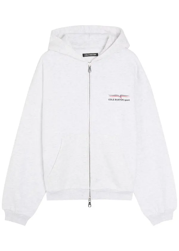 COLE BUXTON Hooded Printed Cotton Sweatshirt - Light Grey