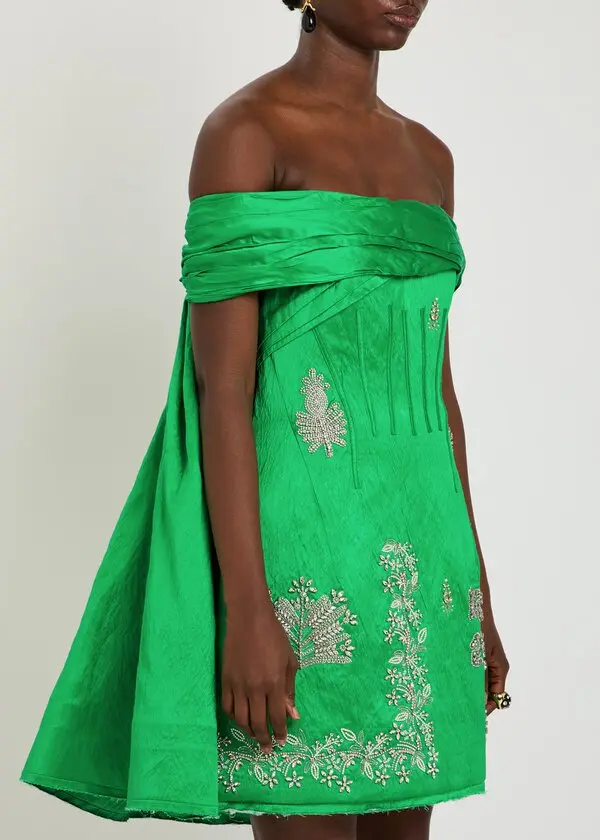 Erdem Embellished Off-the-shoulder Mini Dress