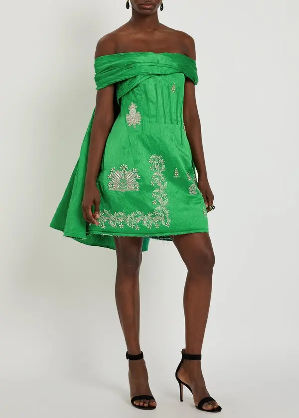 Erdem Embellished Off-the-shoulder Mini Dress