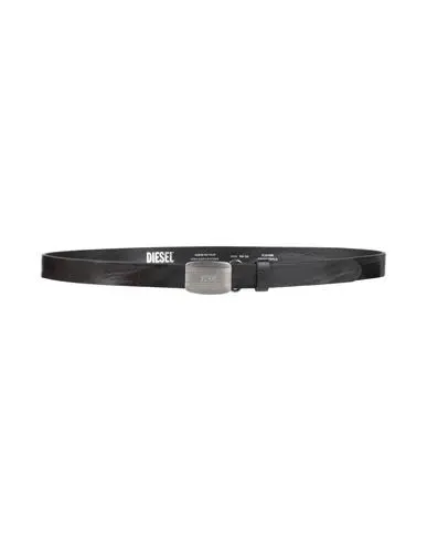 DIESEL® Leather Belt With Logo Buckle - Black