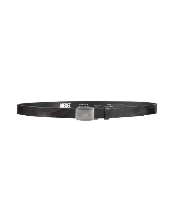DIESEL® Leather Belt With Logo Buckle - Black