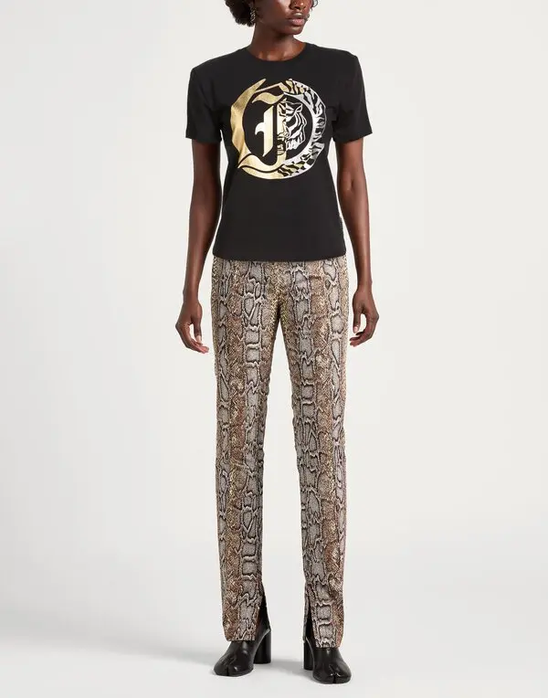 Just Cavalli Cotton T-shirt With Metallic Logo Print
