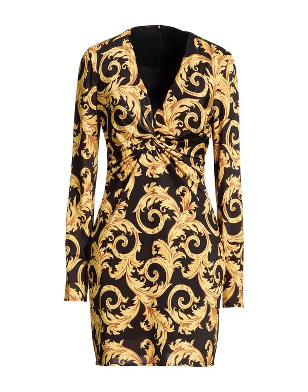 Versace Mini Dress In Black And Polyester And Elastane