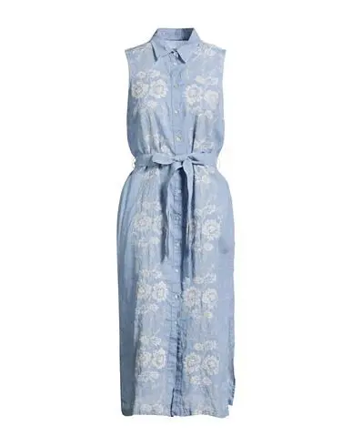 120% Lino Midi Shirt Dress - Sky Blue