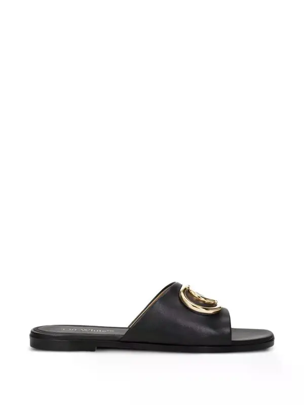 Off-White Logo-plaque Leather Flat Sandals - Black