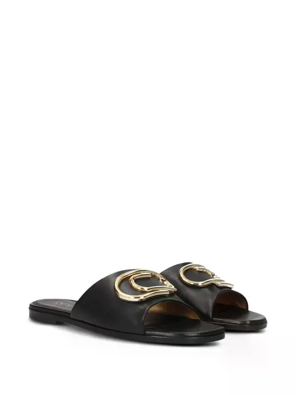 Off-White Logo-plaque Leather Flat Sandals - Black