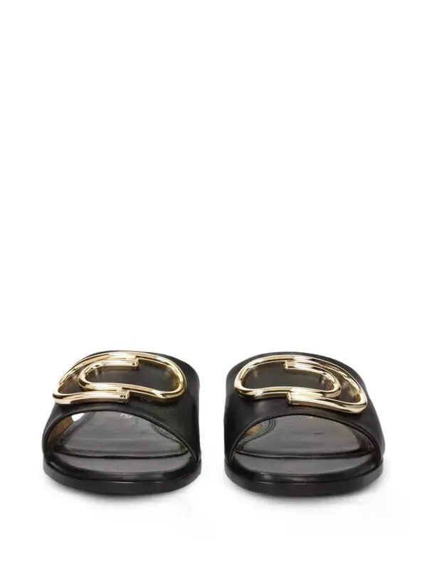 Off-White Logo-plaque Leather Flat Sandals - Black