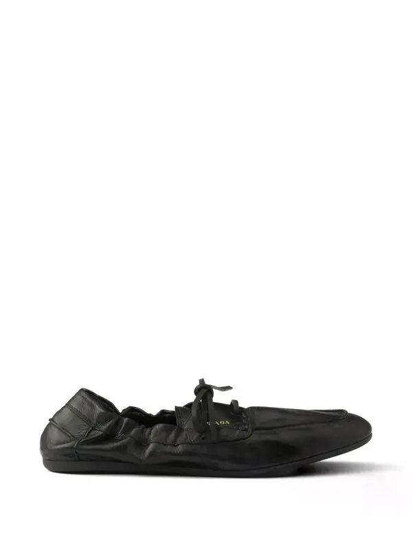 Prada Antiqued Leather Boat Shoes - Black