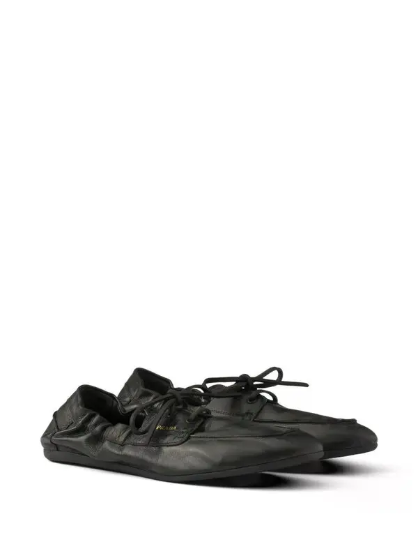 Prada Antiqued Leather Boat Shoes - Black