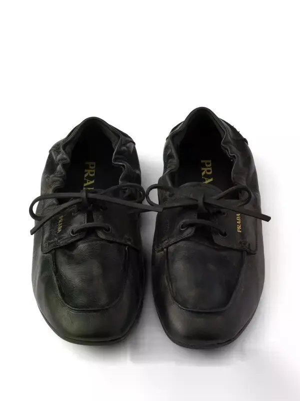 Prada Antiqued Leather Boat Shoes - Black