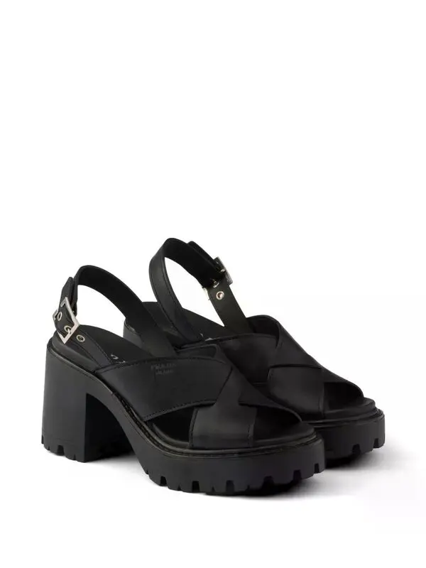 Prada Crisscross Leather Platform Sandals