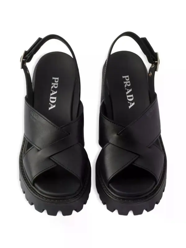 Prada Crisscross Leather Platform Sandals