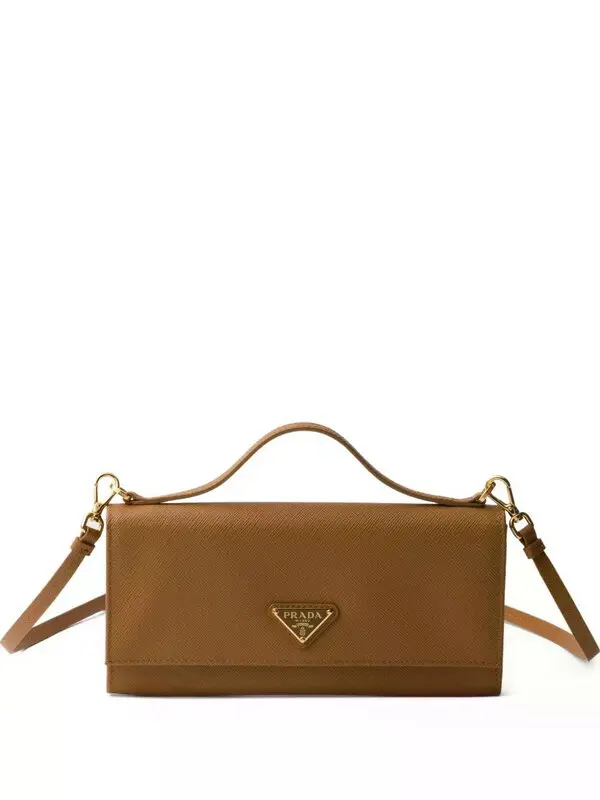 Prada Saffiano Leather Wallet With Shoulder Strap - Neutrals