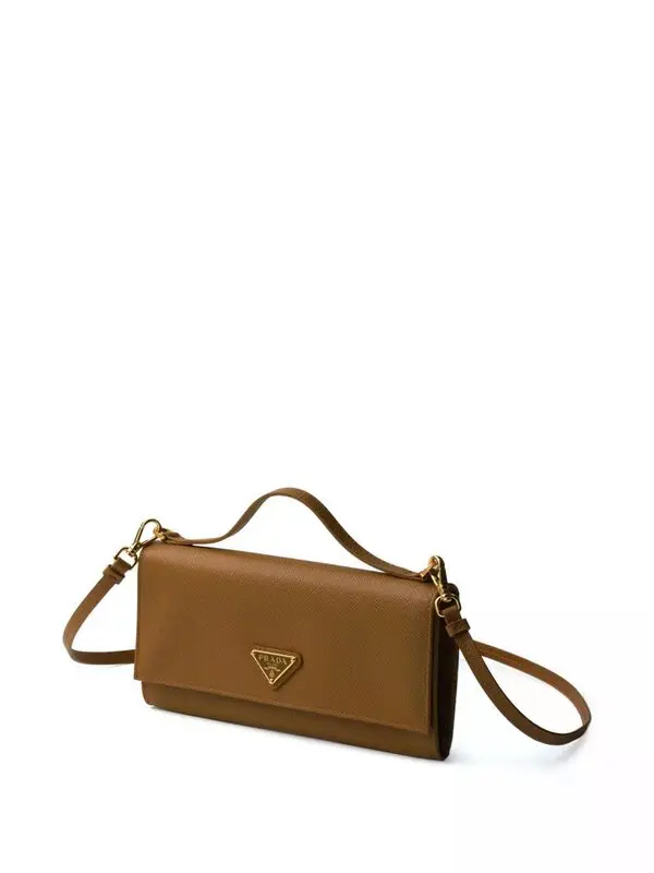Prada Saffiano Leather Wallet With Shoulder Strap - Neutrals