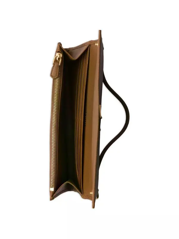 Prada Saffiano Leather Wallet With Shoulder Strap - Neutrals