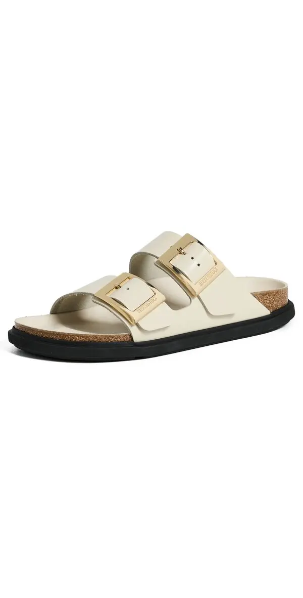 BIRKENSTOCK Arizona Droplet Buckle High Shine Sandals - Ecru