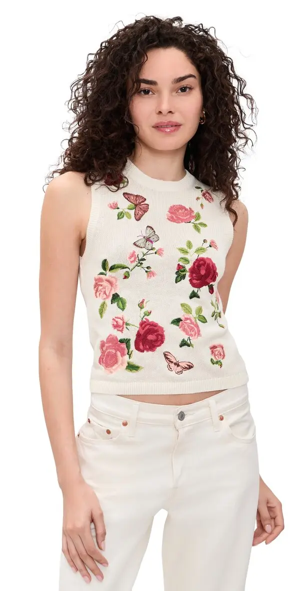 Alice + Olivia Reva Embroidered Vest - Garden Gossip Off White