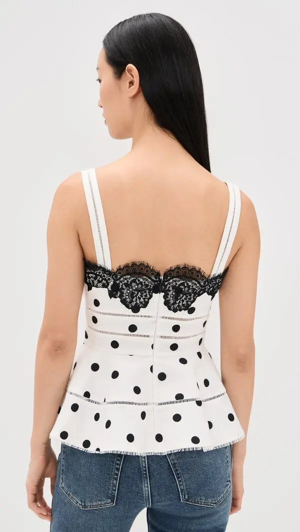 SELF-PORTRAIT Polka Dot Lace Trim Peplum Top