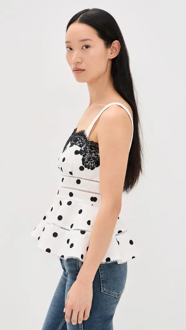 SELF-PORTRAIT Polka Dot Lace Trim Peplum Top