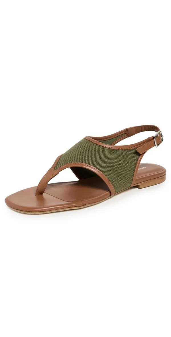 ANDREA GOMEZ Dani Sandals - Olive Canvas/cognac Leather