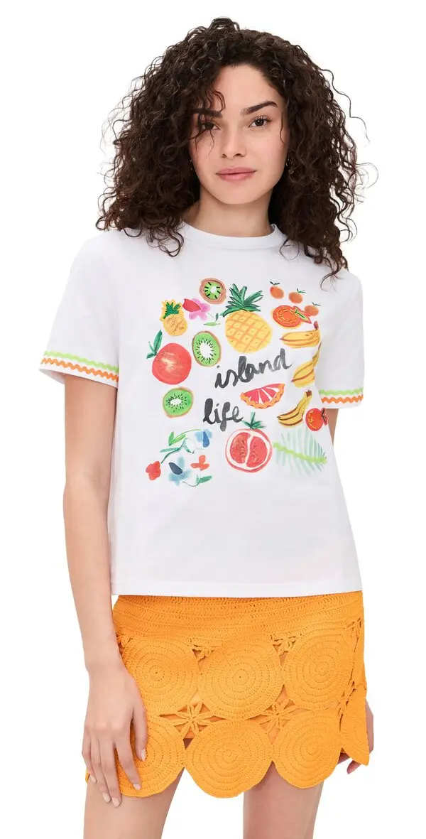 Celiab Fruit Print T-shirt With Beaded Embellishments