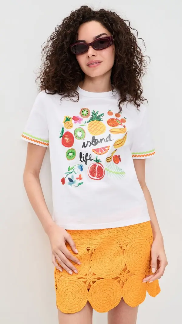 Celiab Fruit Print T-shirt With Beaded Embellishments